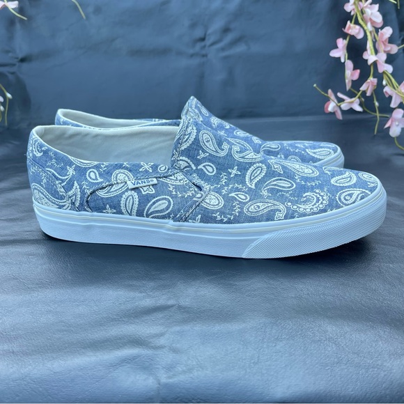 Vans | Shoes | Vans Classic Slip On Light Blue Paisley Low Top Sneakers ...